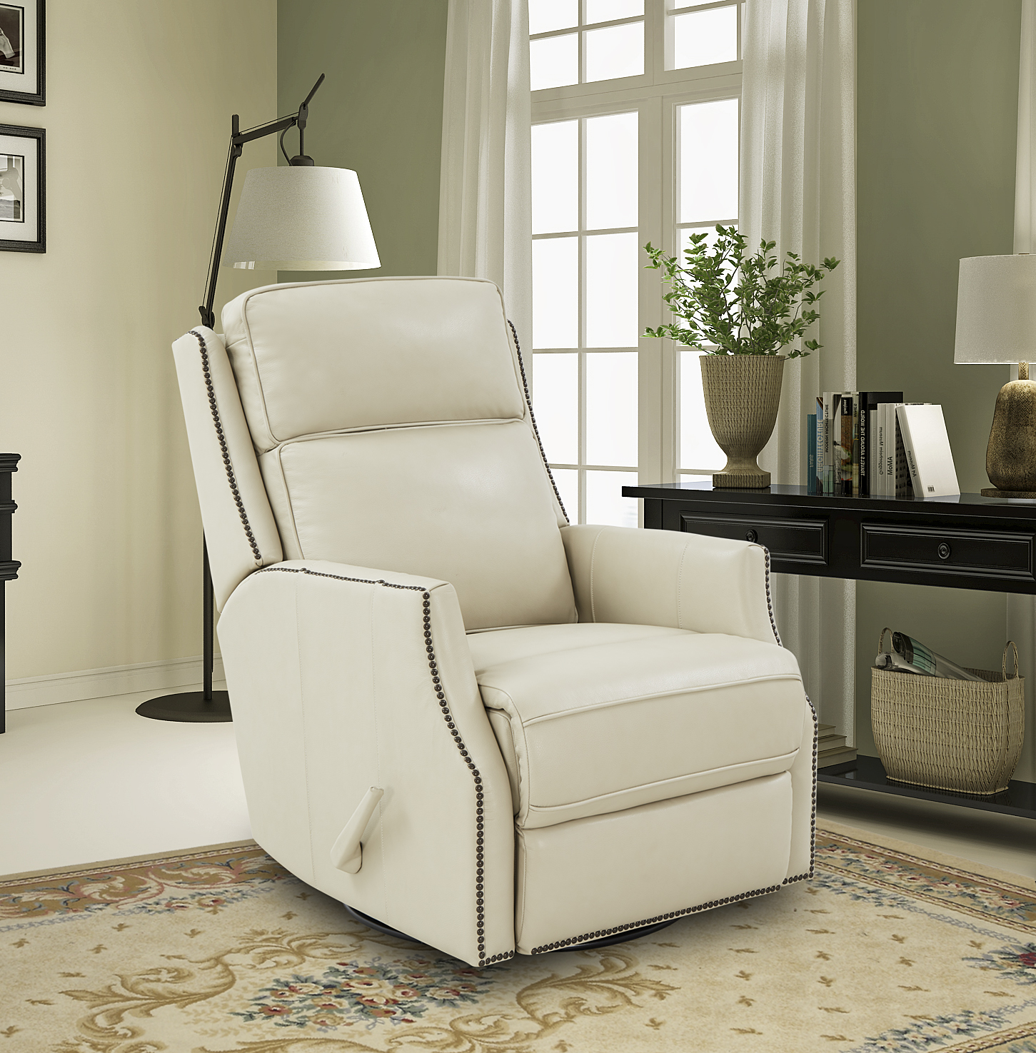 Lounge Around. Genuine Leather Barone Swivel Glider Recliner